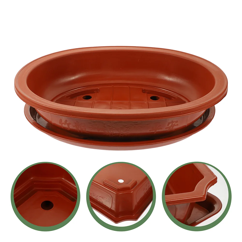 1Pcs-14-Red-Large-Garden-Bowl-Planter-Tray-Shallow-Plant-Pot-Drain-Hole ...