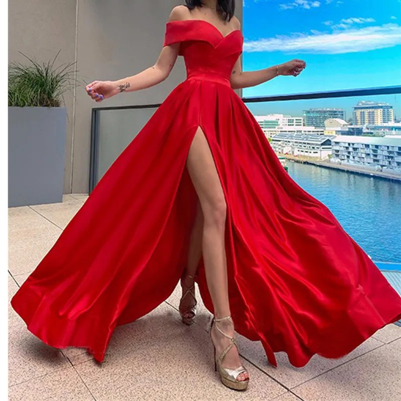 Vestido de fiesta de noche rojo para mujer, traje largo elegante con ...
