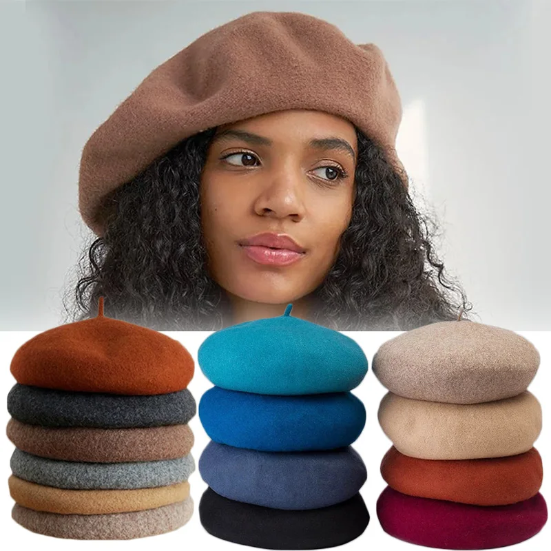 Woolen-Solid-Berets-Hats-Women-Autumn-Winter-Thick-Vintage-French ...