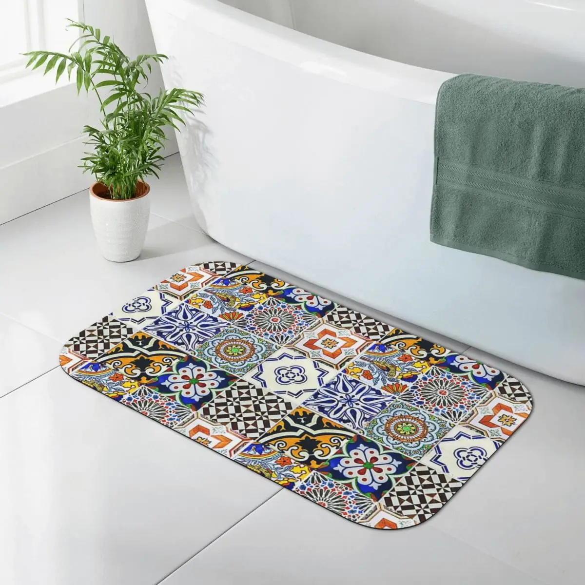 Colorful-Portuguese-Tile-Bath-Mat-welcome-deal-Room-mats-Bath-mat ...