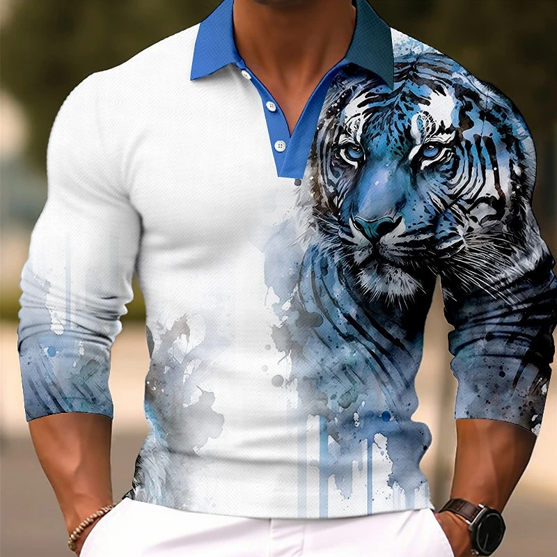 Trend Watercolor Tiger Pattern Polo Shirt Fashion Autumn 3D Printed ...