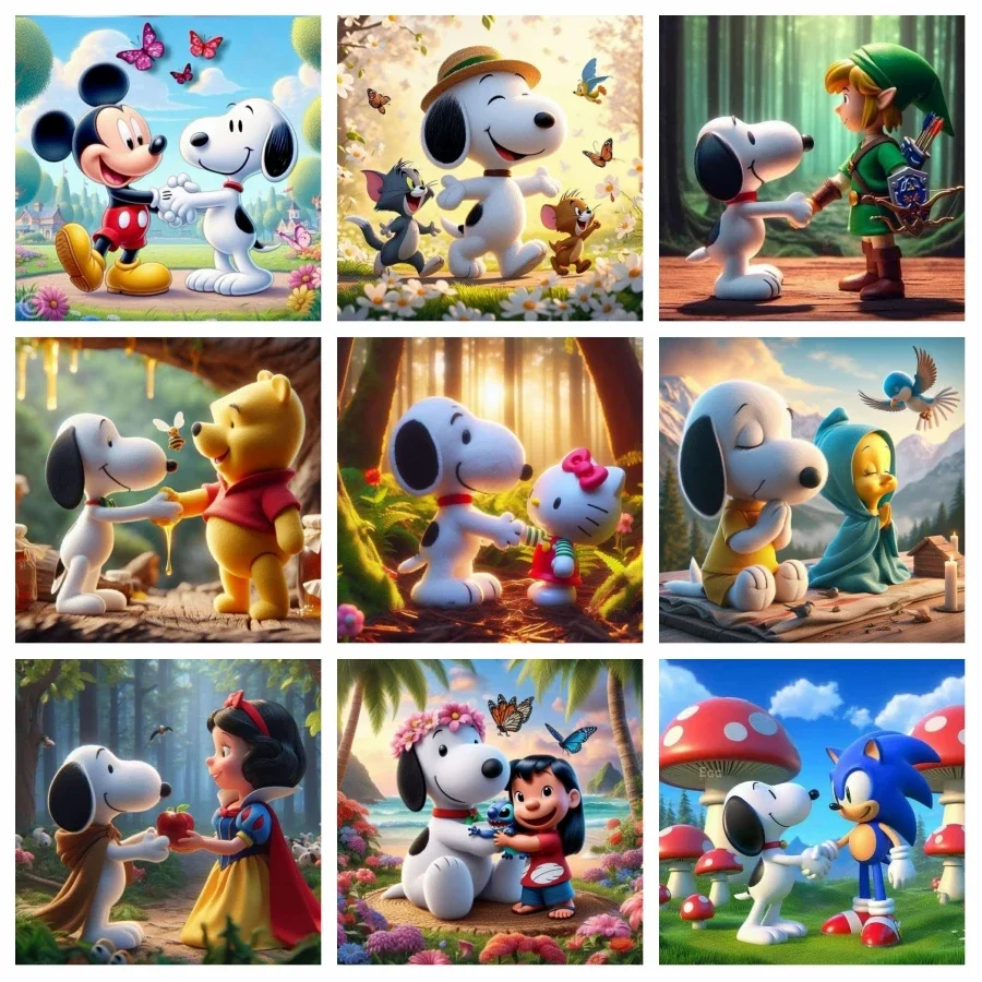 Snoopy-With-Disney-Mickey-Mouse-Winnie-Lilo-Stitch-Diamond-Painting-Kit ...