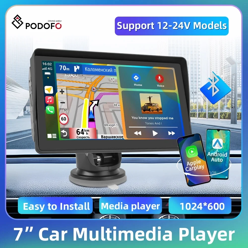 Podofo-7-Car-Monitor-Dashboard-Wireless-Carplay-Android-Auto-Mirror ...