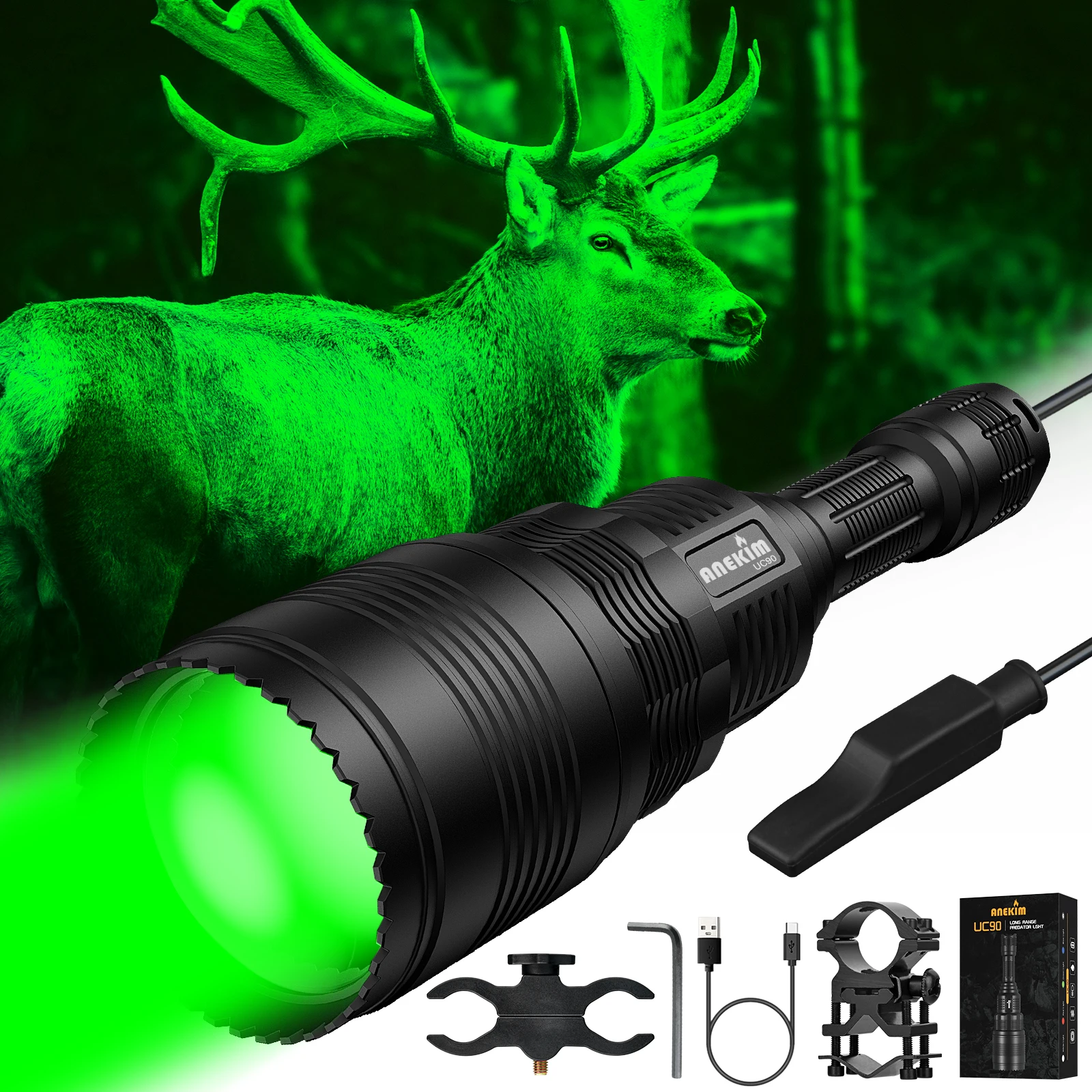ANEKIM-UC90-Green-Hunting-Flashlight-Predator-Light-Kit-Spotlight-Torch ...