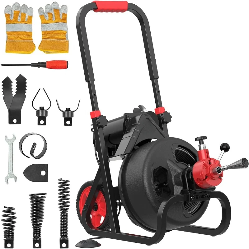 75-FT-1-2-Inch-Electric-Drain-Snake-Rooter-650W-Drain-Auger-Auto-Feed ...