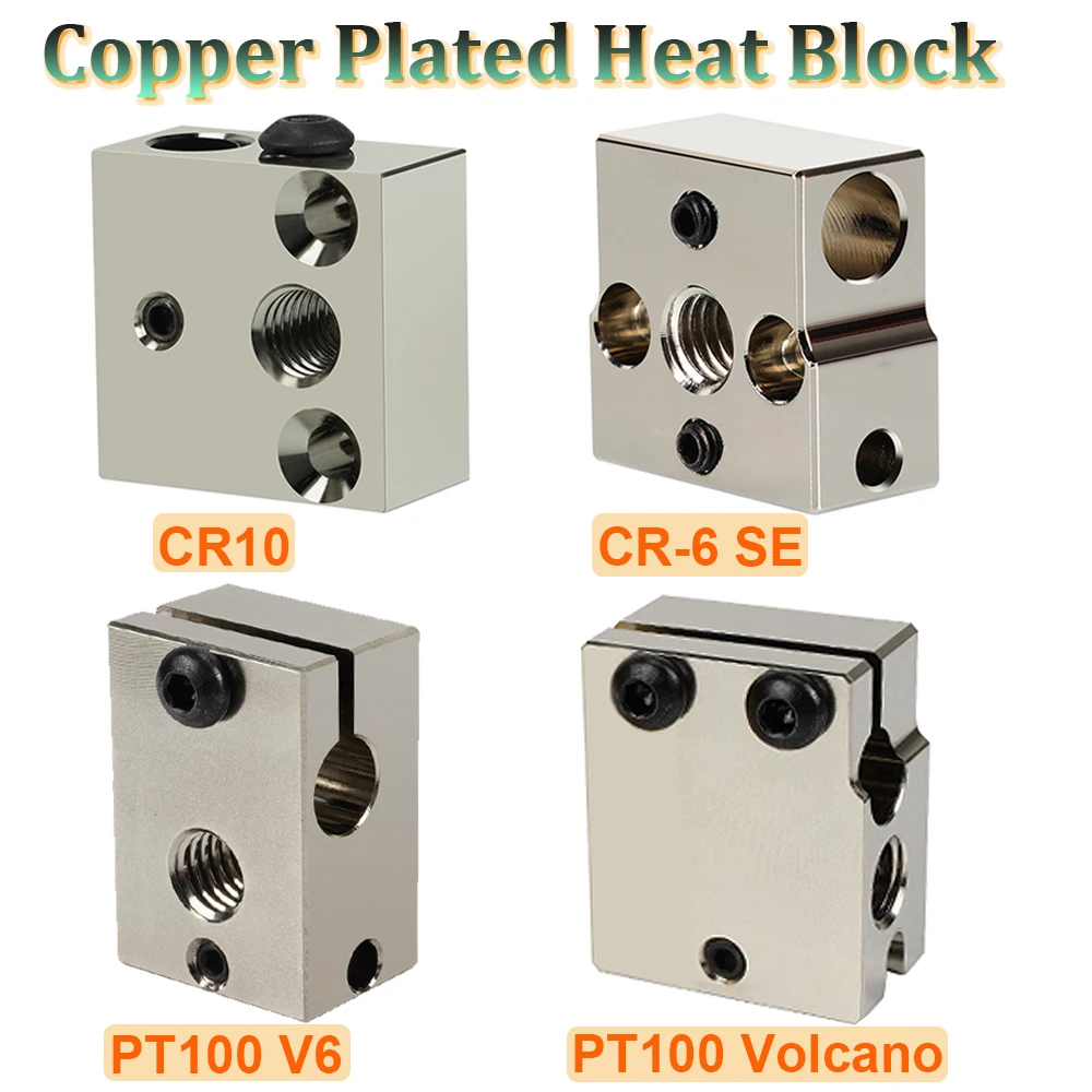 Copper-Plated-Heated-Block-For-Ender-3-S1-CR-6-SE-CR10-PT100-V6-Volcano ...