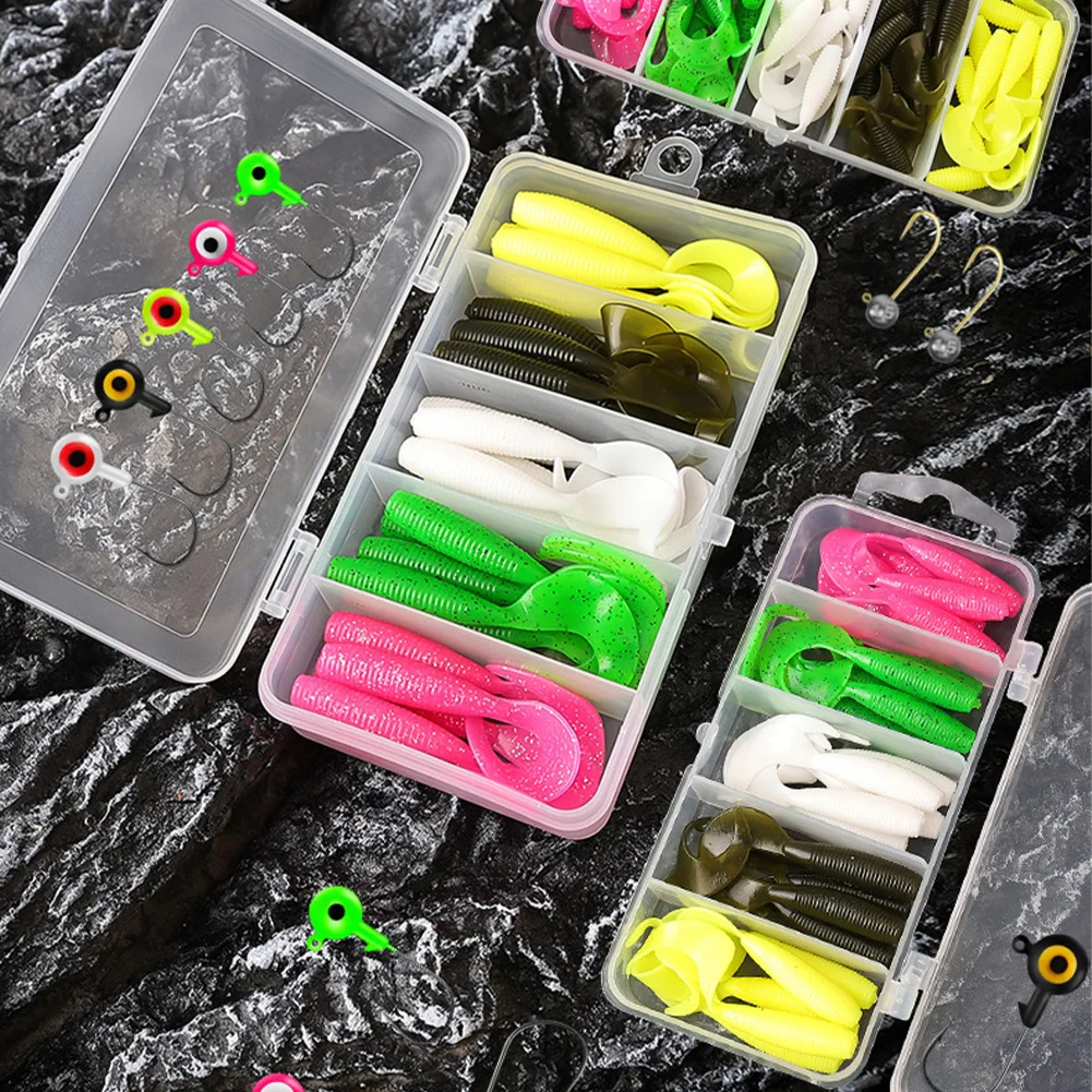 30-60pcs-Soft-Fishing-Lures-Kit-Artificial-Bait-with-Jig-Head-Hooks ...