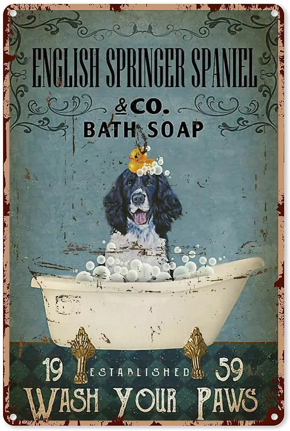 Vintage-Metal-Bathroom-Signs-English-Springer-Spaniel-Bath-Soap-Wash ...