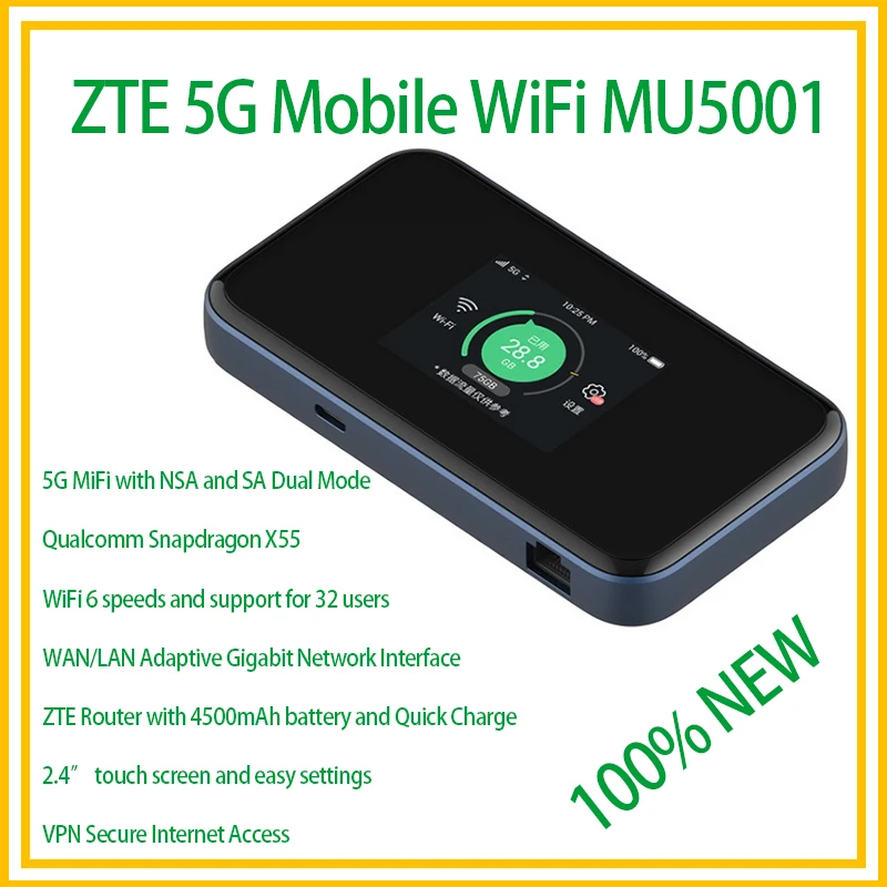 ZTE-5G-Portable-WiFi-6-Router-MU5001-Dual-Band-2-4-5GHz-4500mAh-Gigabit ...