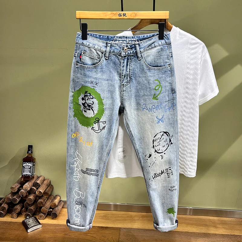 High-quality-blue-jeans-men-s-fashion-street-hop-personality-green ...