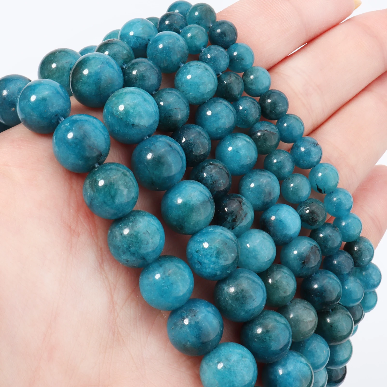 Natural-Blue-Apatite-Stone-Beads-Round-Gemstone-Loose-Spacer-Beads-For ...