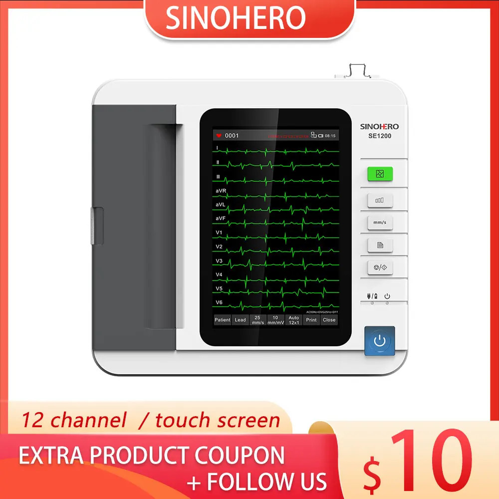 SE1200 Full Touch Electrocardiograph 12 Channel 12-lead ECG Machine LCD ...