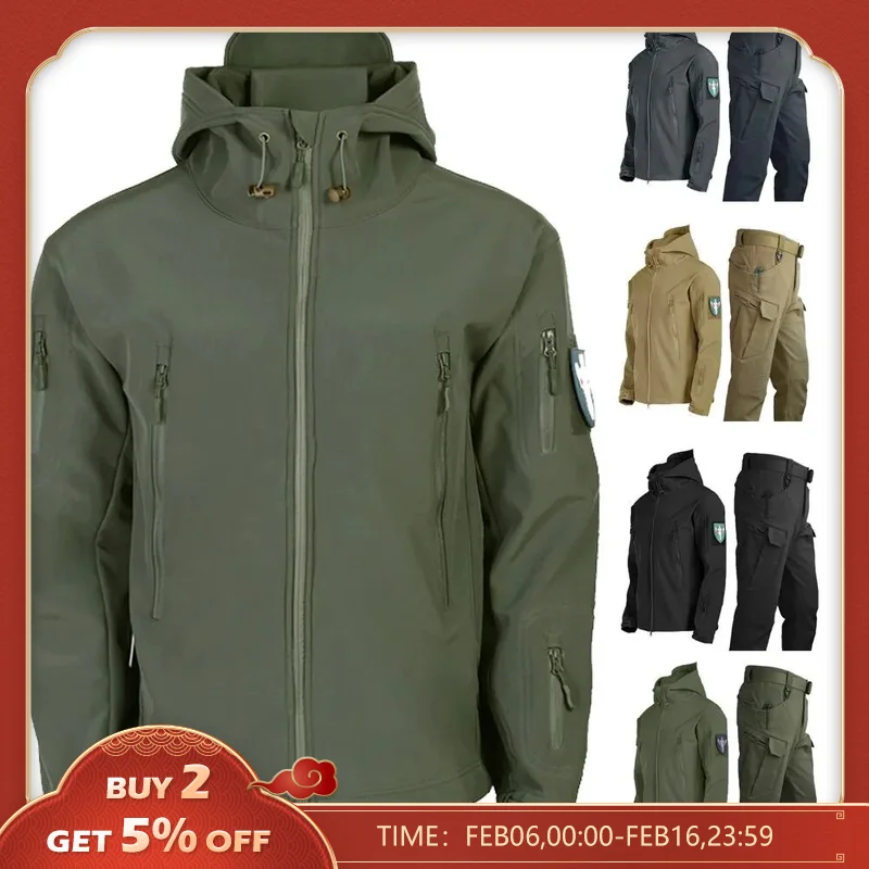 Outdoor-Sharkskin-Softshell-Rushing-Jacket-Suit-Men-s-Military-Fan-Windproof-Padded ...