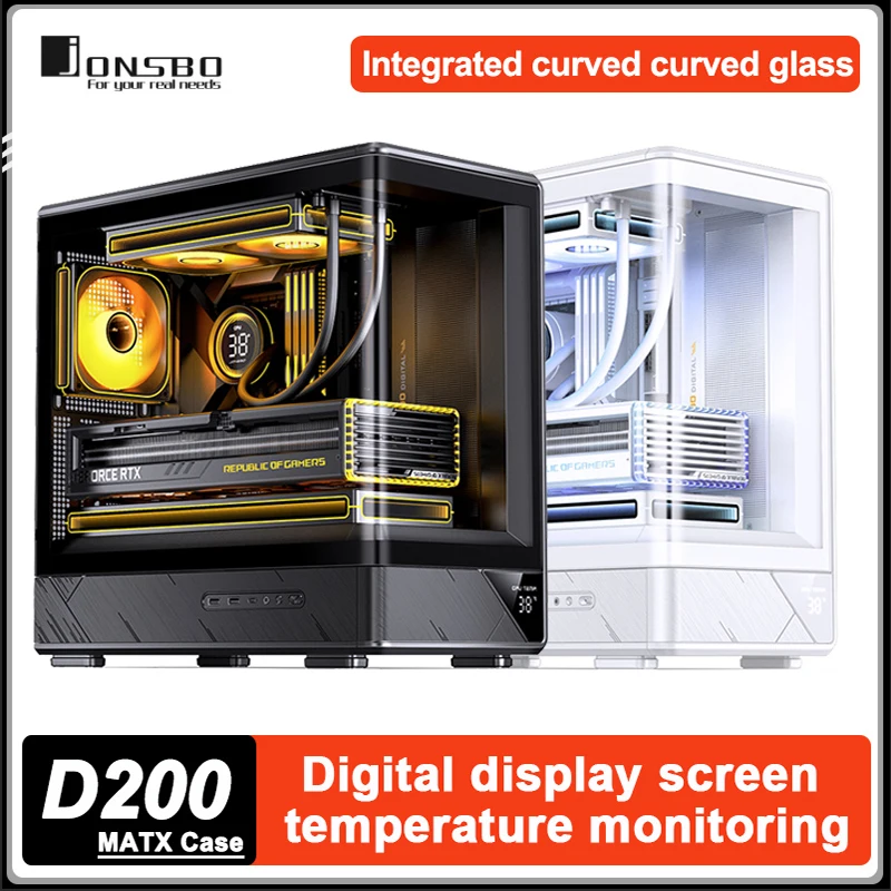 JONSBO D200 MATX Desktop Case Digital Display Screen Curved Glass Sea ...