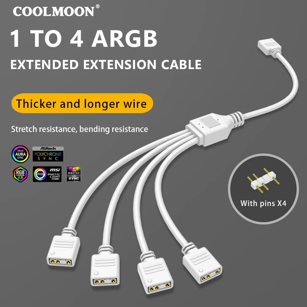 Gen 2 5V 3 Pin ARGB Splitter 1 To 4 3 2 Universal Mainboard ARGB Gen 2 5V 3 Pin ARGB Splitter 1 To 4 3 2 Universal Mainboard ARGB