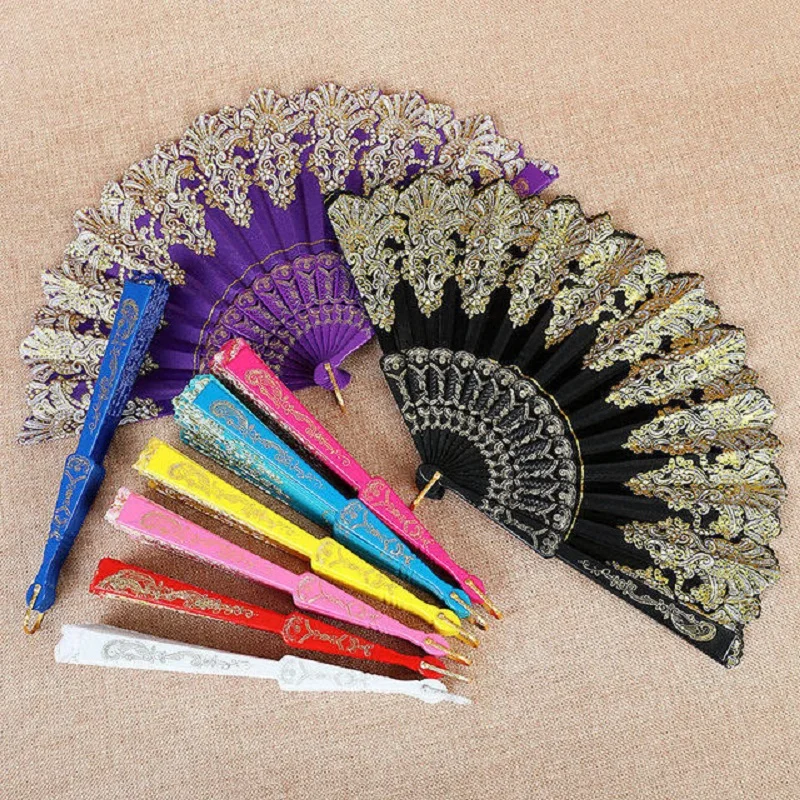 Spanish-Hand-Fan-Retro-Bronzing-Flower-Folding-Fan-Wedding-Party ...