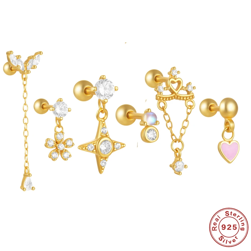 AIDE 1PC Flat Head Puncture Earring Exquisite Zircon 925 Sterling ...