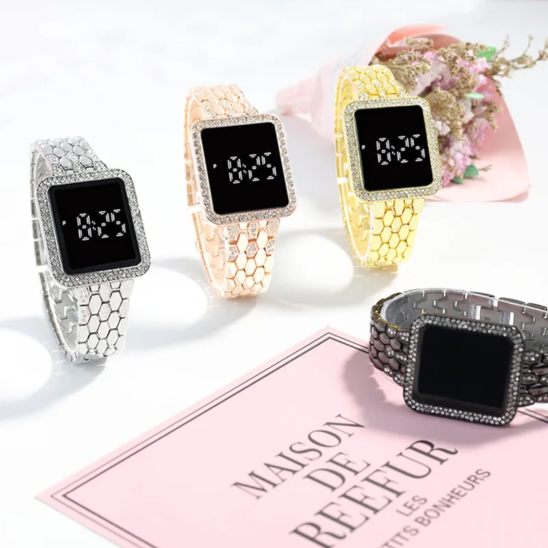 Square-Rhinestone-Women-Watches-Led-Simple-Stainless-steel-strap-touch ...