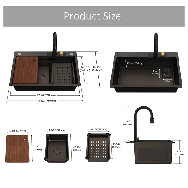 MEJE 750X450 MM Stainless Steel Kitchen Sink-Large Bowl Sink With Pull ...