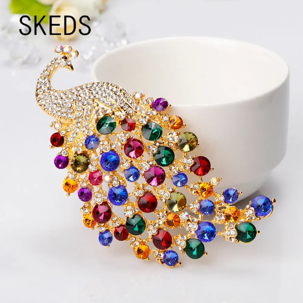 SKEDS Women Luxury Big Rhinestone Peacock Badges Brooch Elegant ...