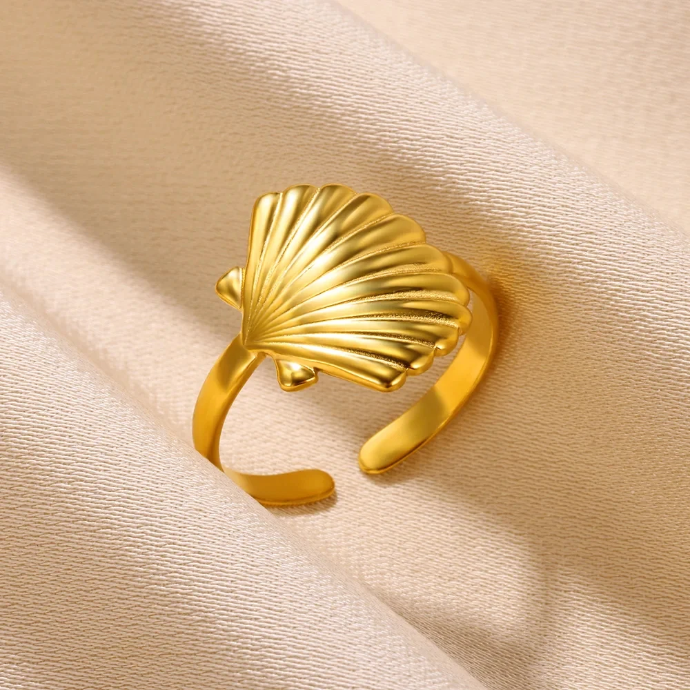 Stainless-Steel-Shell-Rings-For-Women-Gold-Color-Beach-Shell-Finger ...