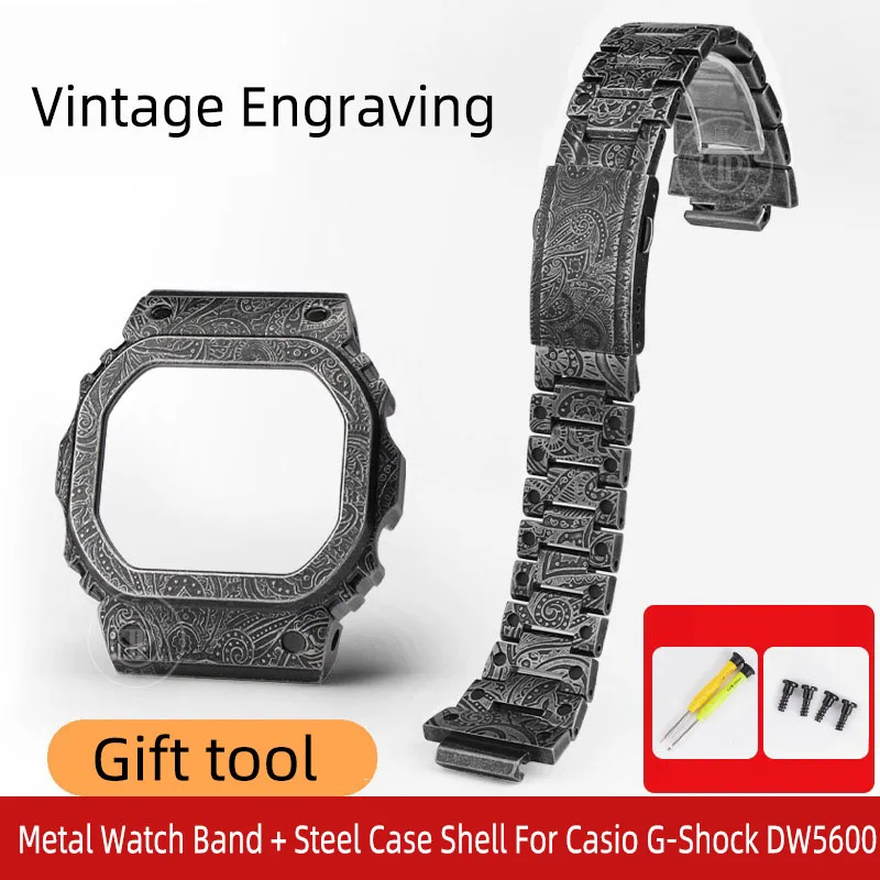 Metal Watch Band + Steel Case Shell For Casio G-Shock DW5600 DW-5610 ...