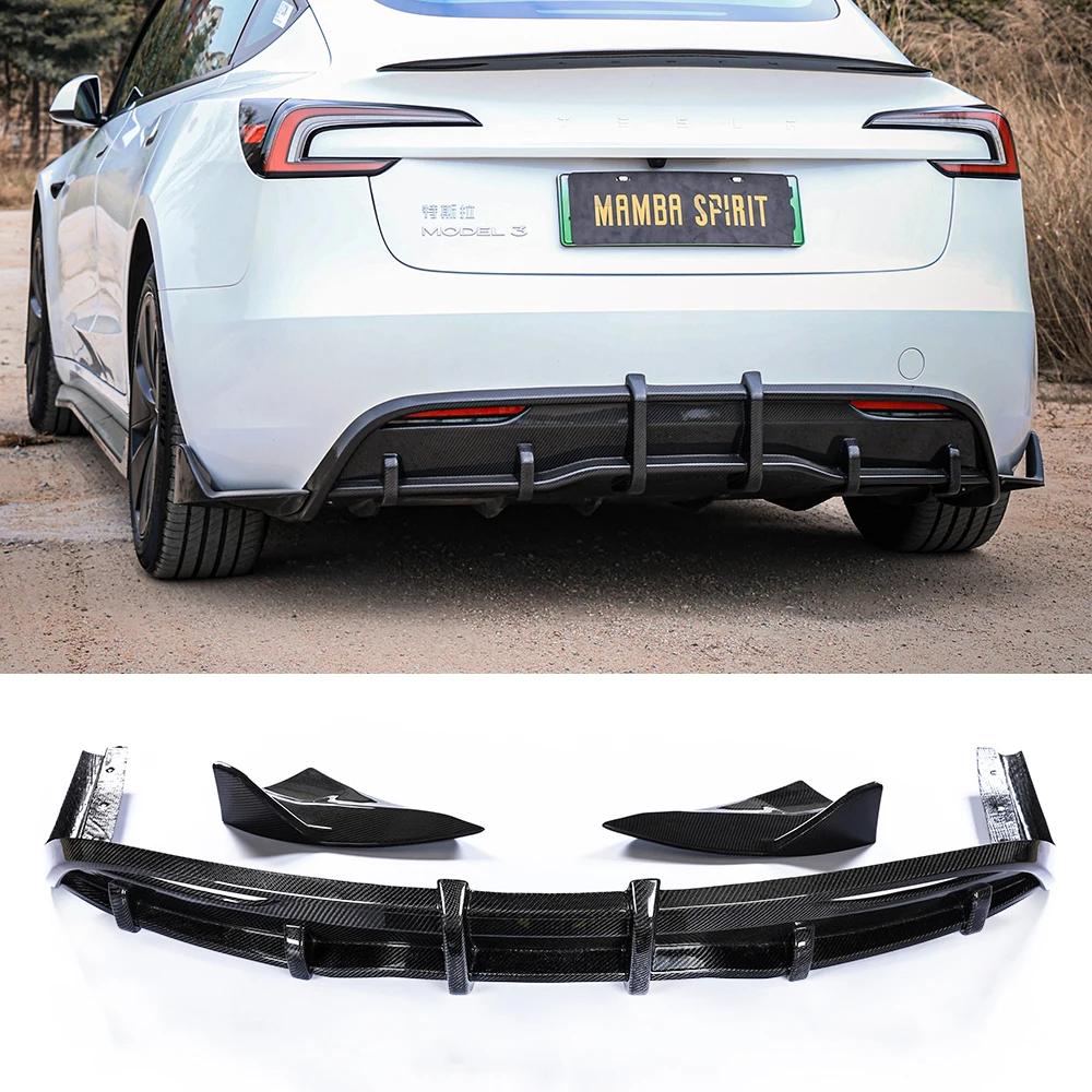 For-New-Tesla-Model-3-2023-2024-Carbon-Fiber-Rear-Bumper-Lip-Chin ...