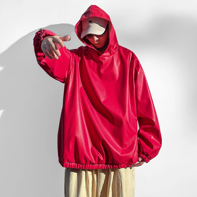 New-Spring-And-Autumn-Port-Wind-Hooded-Solid-Color-PU-Leather-Hoodie ...