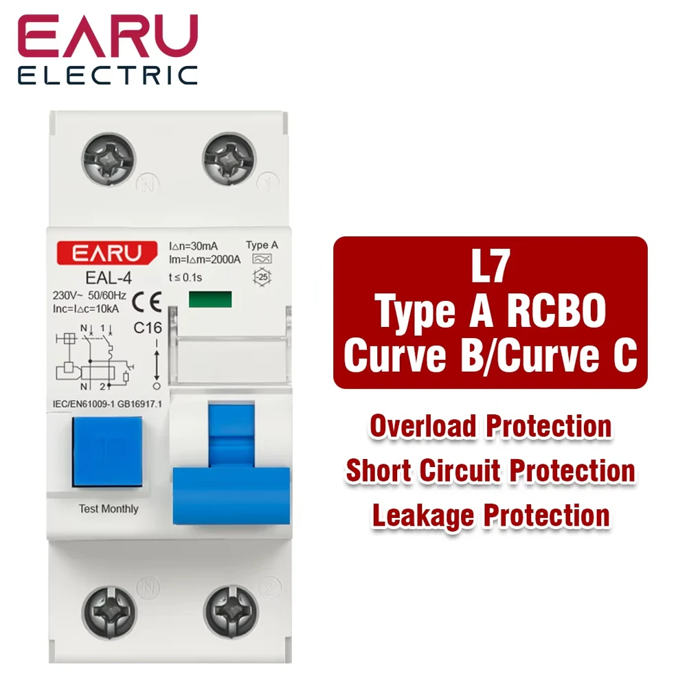 2P AC230V 20A/25A/32A 30mA L7-Architecture Type A MCB RCBO Leakage ...