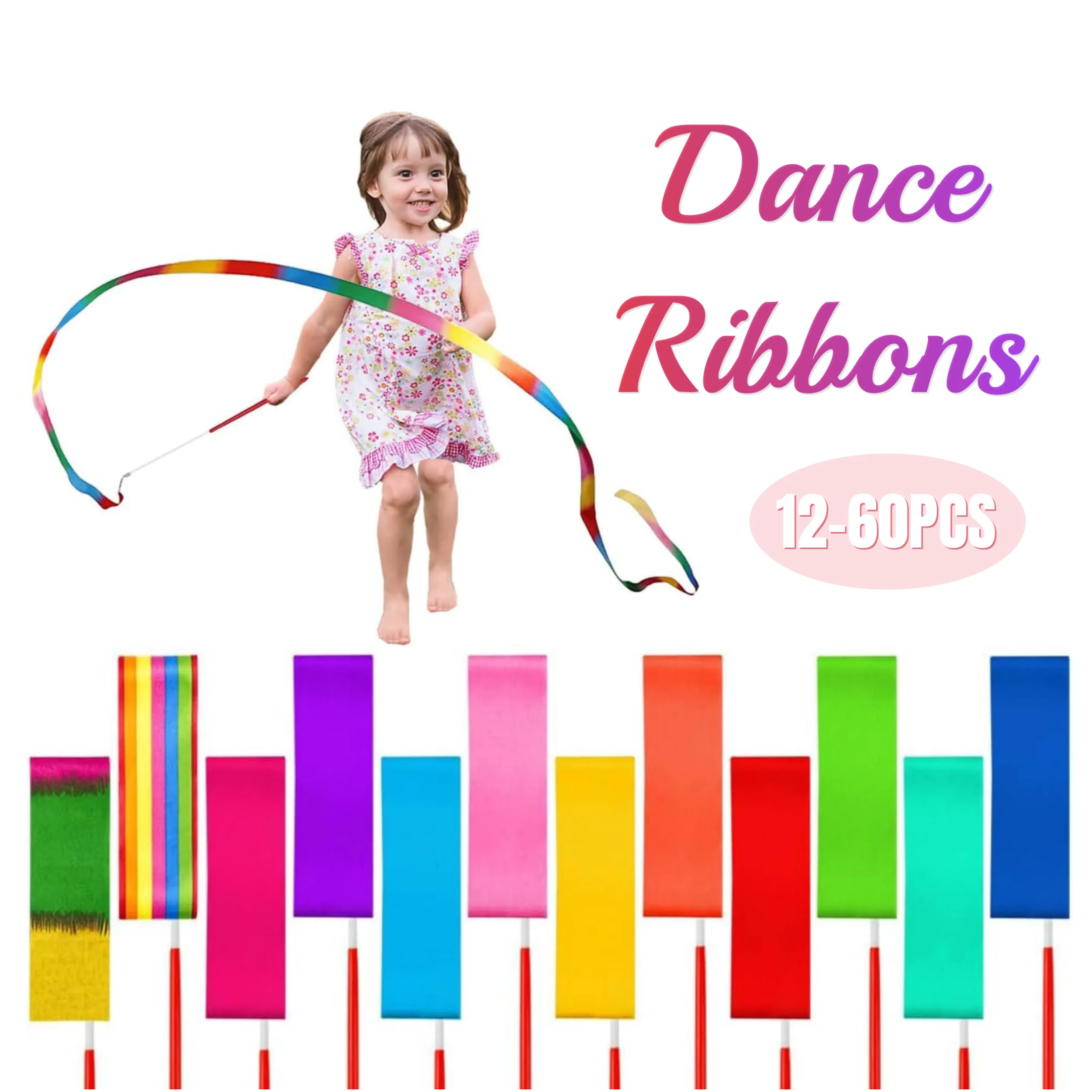 12-60PCS-Dance-Ribbon-Wands-For-Kids-Rainbow-Ribbon-Streamers-Classroom ...