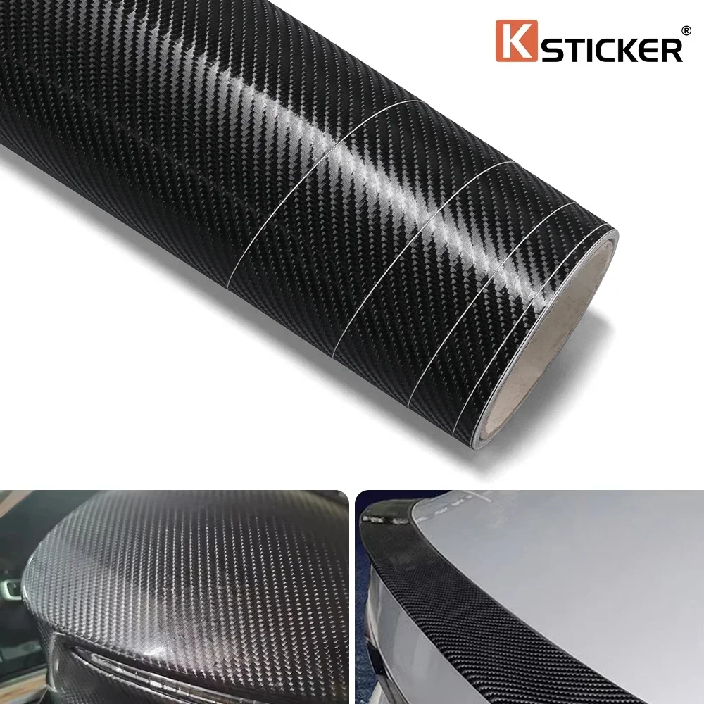 50CM 4D Carbon Fiber Black Vinyl Wrap Decal Car Vehicle Modify Film ...