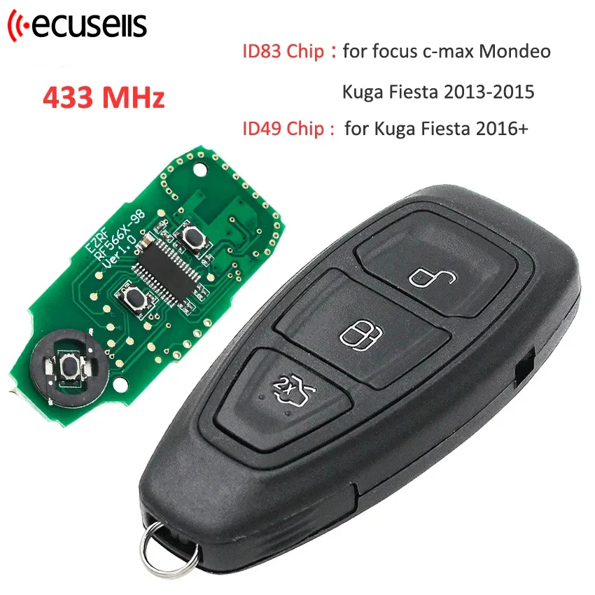 KR55WK48801 Remote Key Fob 433MHz ID83 Chip for Focus C-Max Mondeo Kuga ...