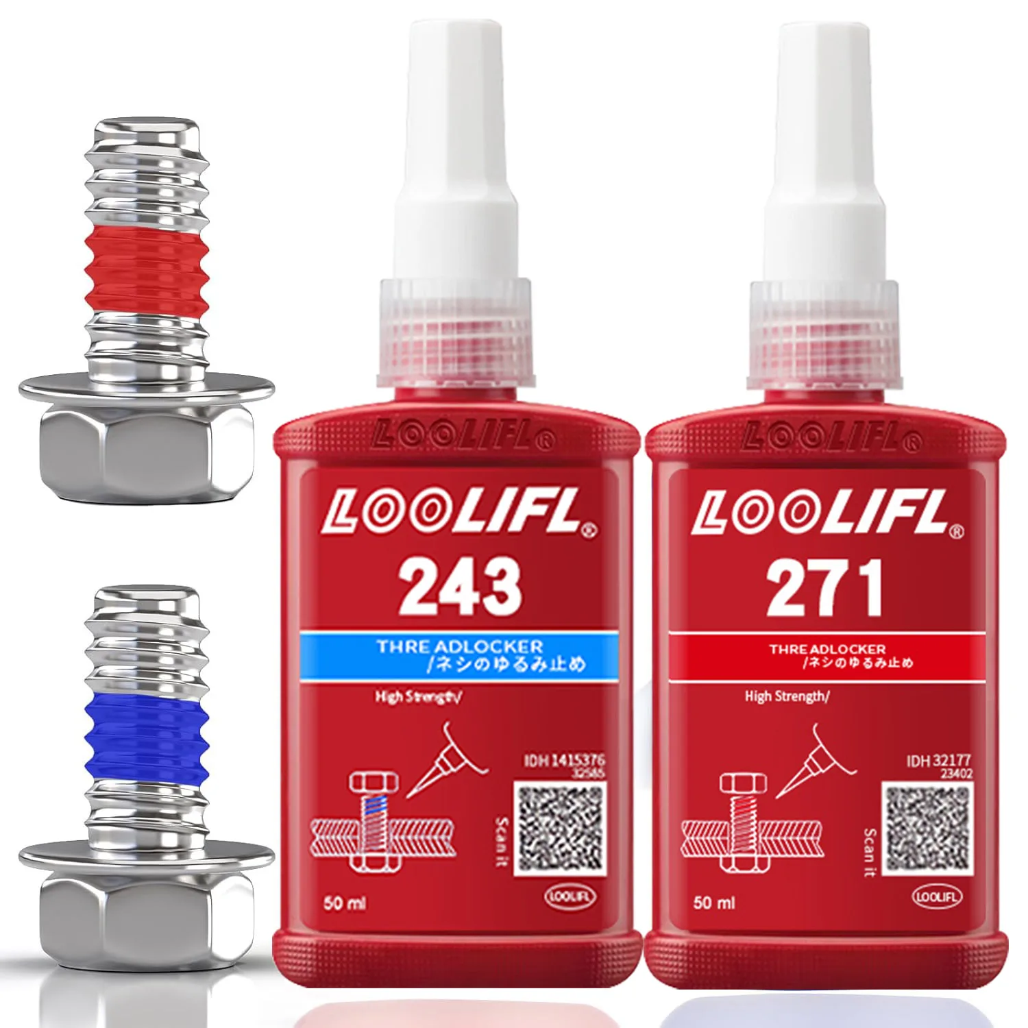LOOLIFL Thread locking glue Blue243+Red271-50ml medium-high strength ...
