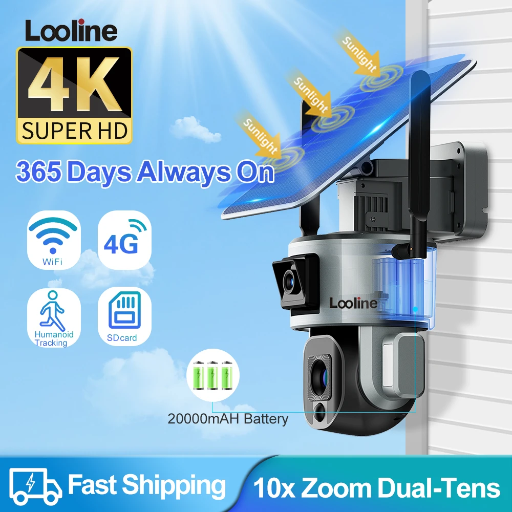 UHD 4K 8MP Solar Camera Outdoor 4G/Wifi Camera Waterproof Grade IP66 Humanoid Security Tracking ...