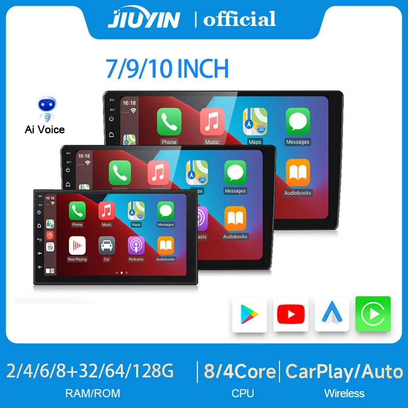 JIUYIN Radio Multimedia con GPS para coche, reproductor de vídeo con Android 11, 2 Din, 7/10 ...