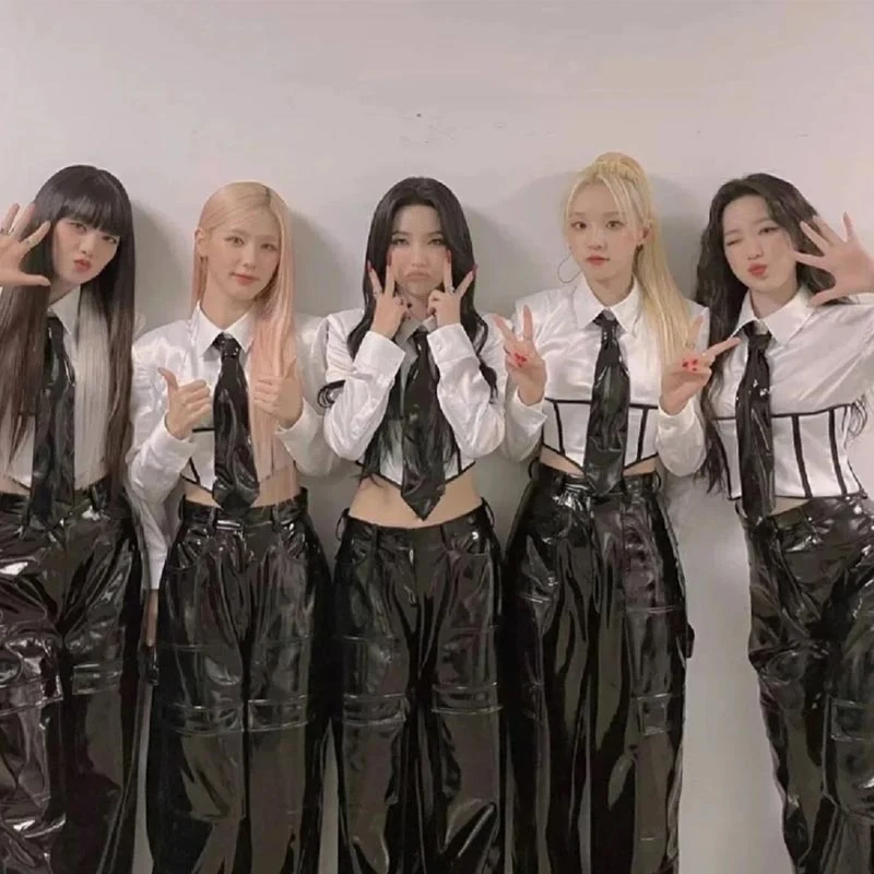 Female-Group-Jazz-Dance-Clothing-Kpop-Outfit-White-Top-Leather-Pants ...
