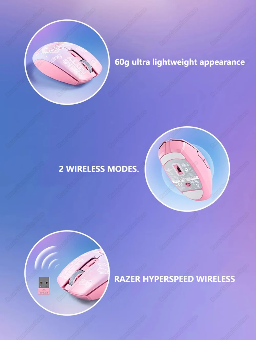 Teclado Mecânico RAZER Sanrio Hello Kitty 50th Anniversary com Pacote ...