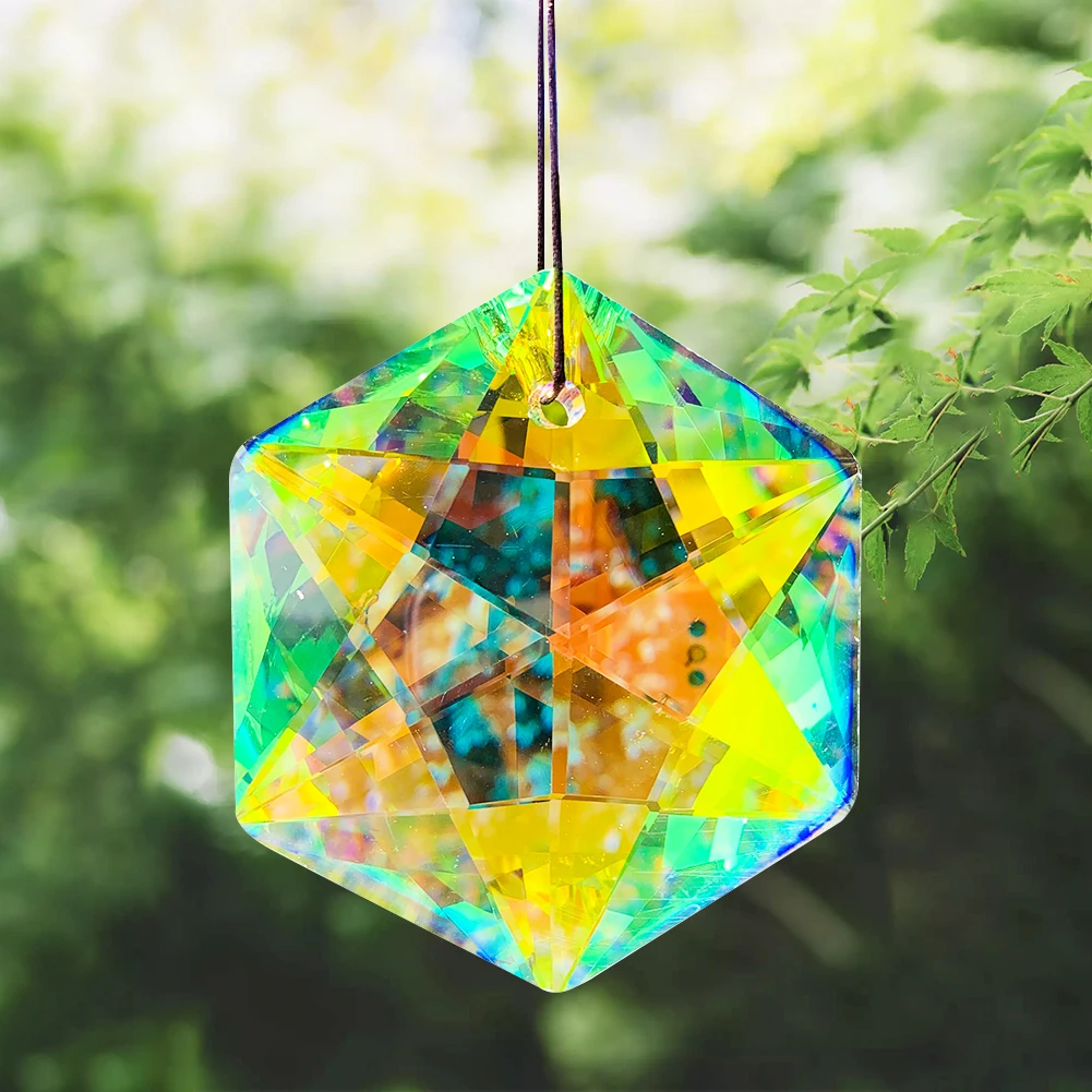 100mm-Rainbow-Hexagon-Crystal-Prism-Faceted-Sun-Catcher-Hanging-Decor ...