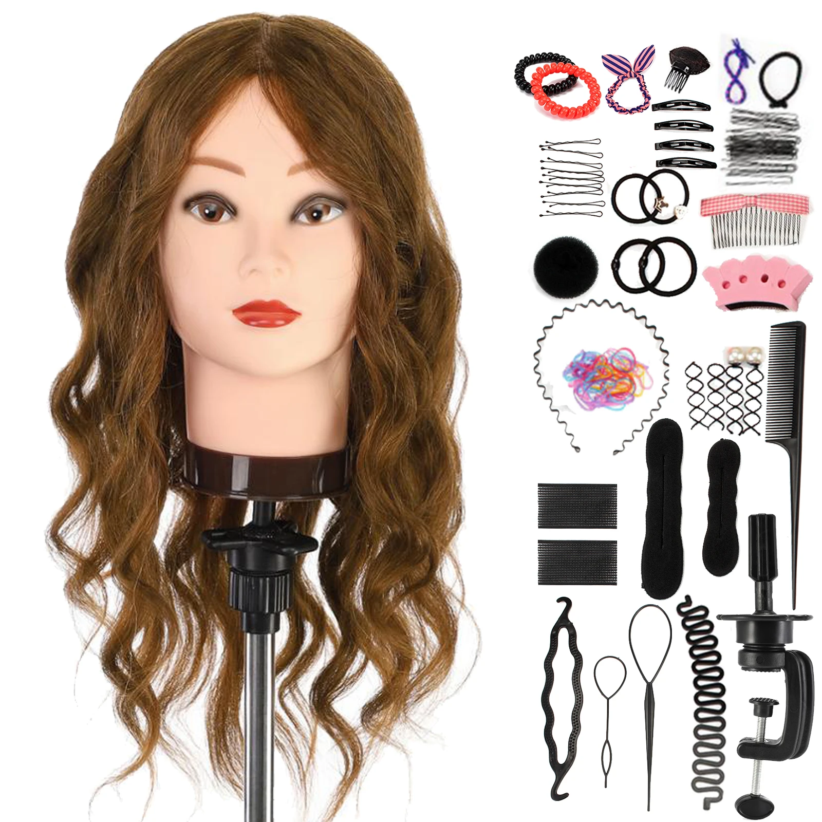 100% Real Human Hair Mannequin Head Doll With Hair for Hairdresser ...