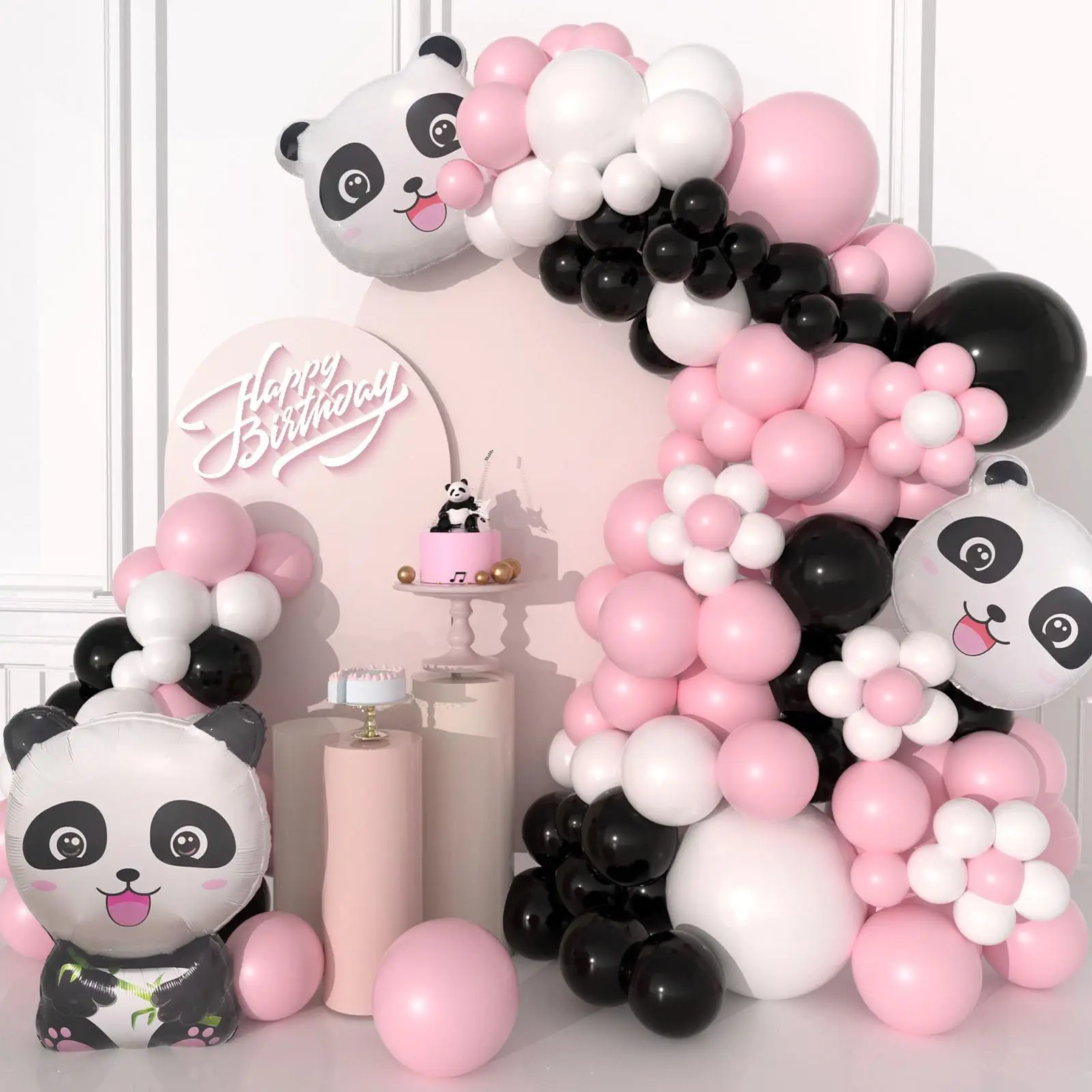 143pcs Black and White Pink Balloon Garland Set Panda Foil Balloons ...