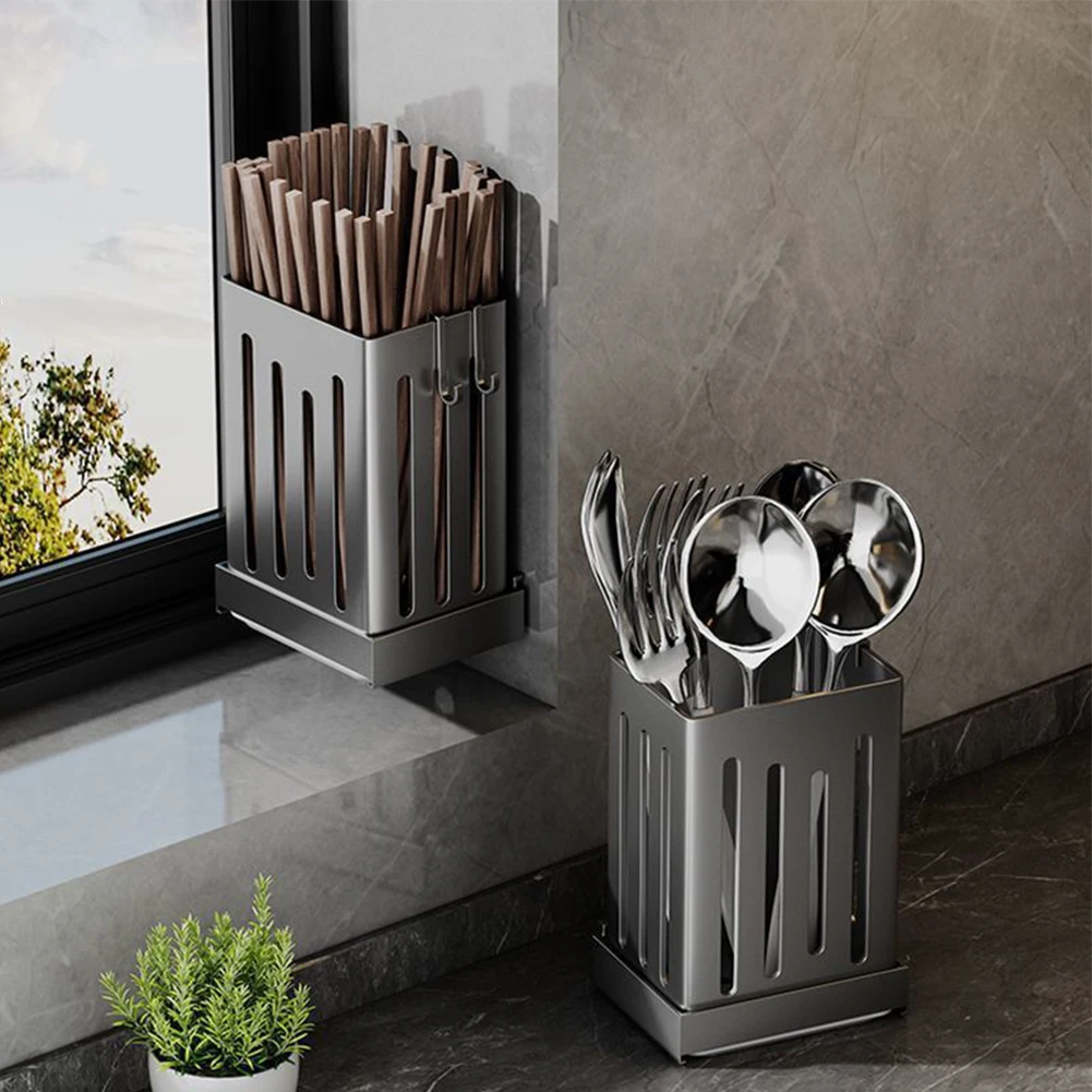 Plastic-Kitchen-Cutlery-Holder-Drainer-Container-Wall-Mounted-Kitchen ...