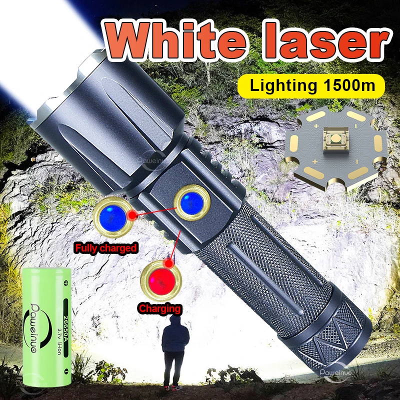 White-Laser-Ultra-Powerful-LED-Flashlight-Recharge-Flash-Light-USB-High ...