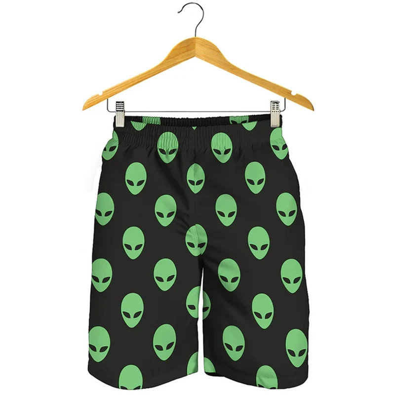 3D Print UFO Green Alien Y2k Beach Shorts Men Hawaiian Swimming Trunks ...