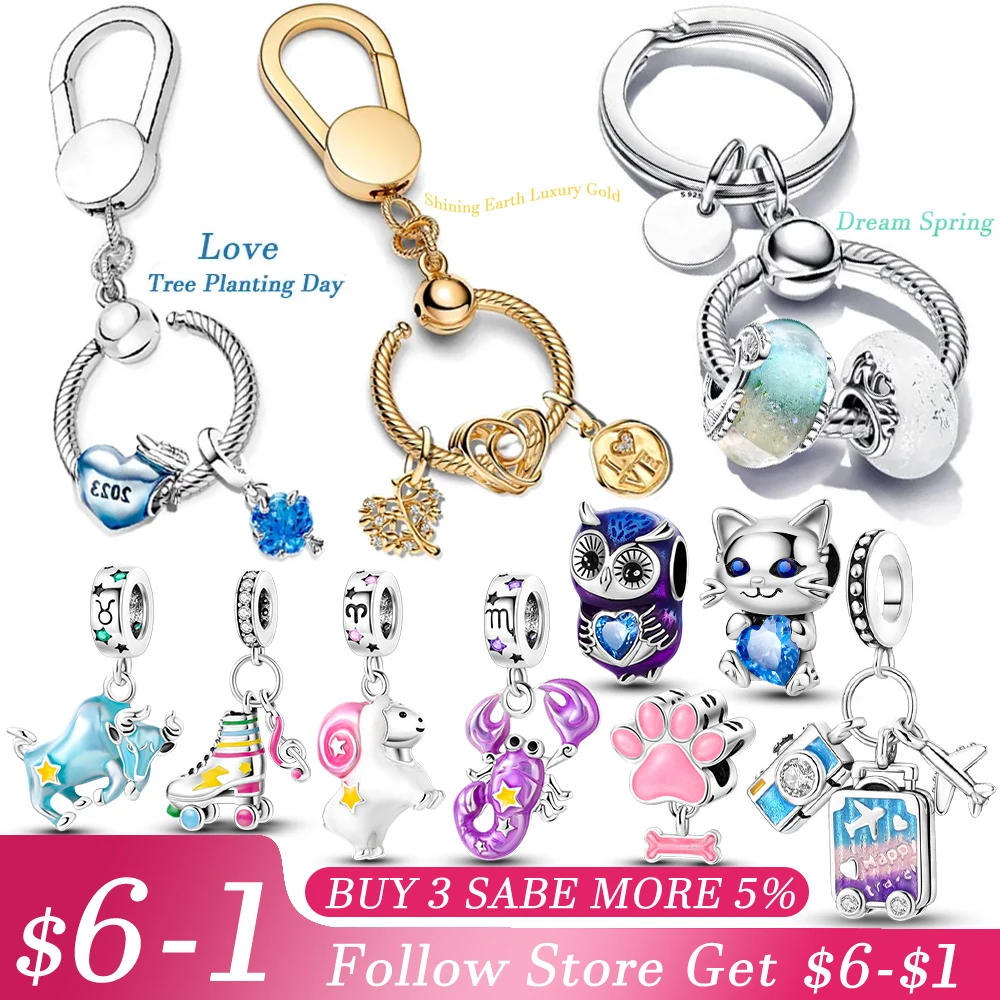 New-925-Sterling-Silver-Padlock-Key-Ring-Chain-Dangle-Charms-Fit ...