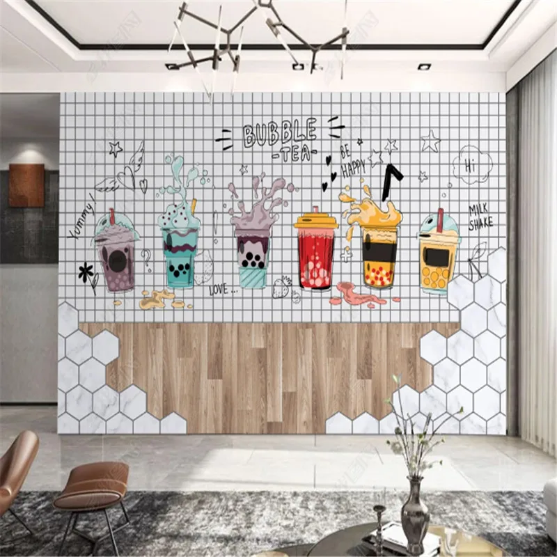 3D Milk Tea Shop Background Wallpaper Wall Murals Removable Wallpaper ...