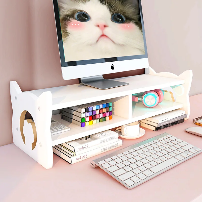 Office-Desktop-Computer-Monitor-Screen-Heightened-Wooden-Bracket-Stand ...
