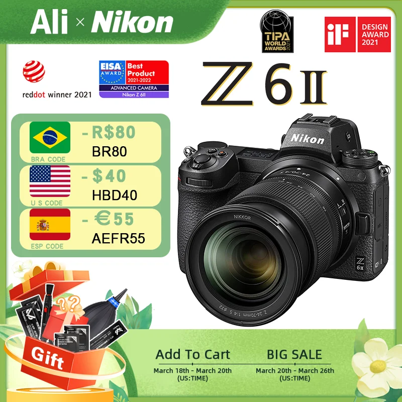 Nikon Z6 II FX Format Mirrorless Camera Câmera Digital opcional NIKKOR Z 24 200mm f/4 6.3 VR ...