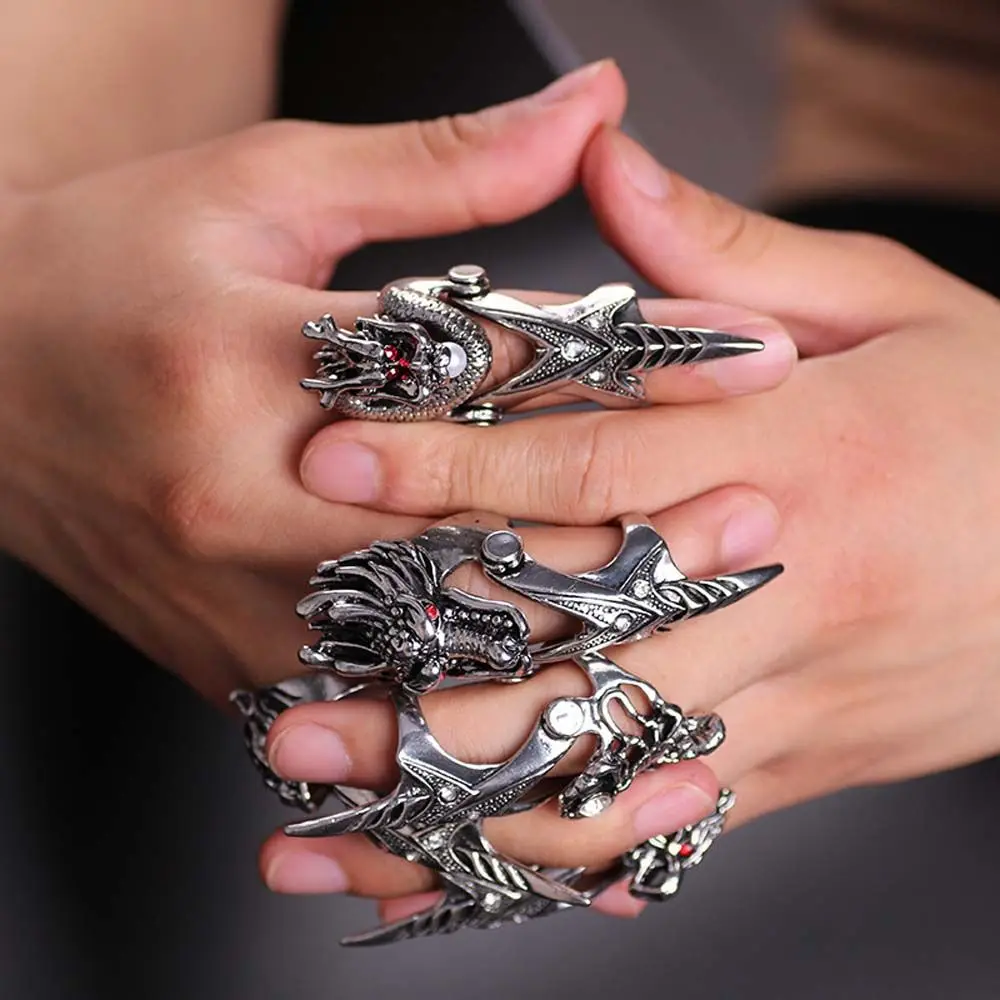 Punk-Retro-Dragon-Ring-para-homens-cavaleiro-caveira-fantasma-Knuckle ...