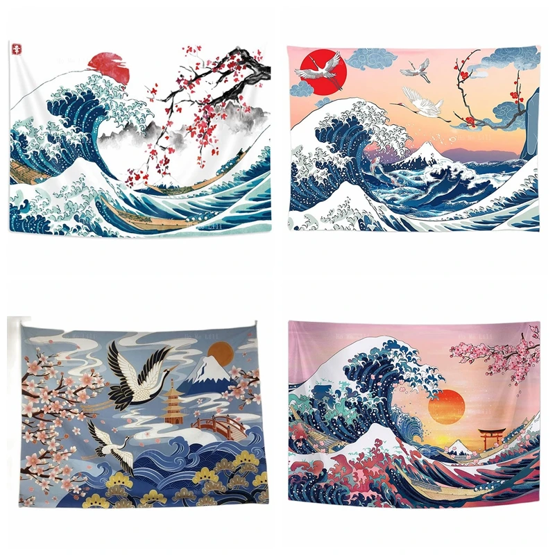 Japanese-Kanagawa-Great-Wave-Ocean-Sunset-Moon-Crane-Anime-Mount-Red ...