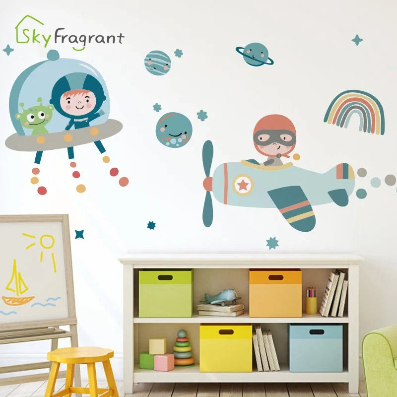 Cartoon-Spaceship-Wall-Sticker-Baby-Bedroom-Decor-Living-Room-Wall ...
